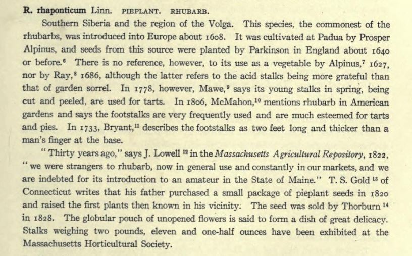 Harvesting, conservation and use in cooking of rhubarb